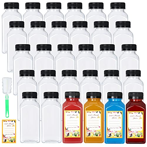 DANALLAN 30 Pack 8oz Empty Plastic Juice Bottles with Leak-Proof Caps Food Grade Recyclable Bulk Beverage Containers Clear PET Plastic Bottles for Homemade Juice, Smoothie, Milk and Drinks