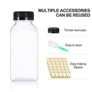 DANALLAN 30 Pack 8oz Empty Plastic Juice Bottles with Leak-Proof Caps Food Grade Recyclable Bulk Beverage Containers Clear PET Plastic Bottles for Homemade Juice, Smoothie, Milk and Drinks