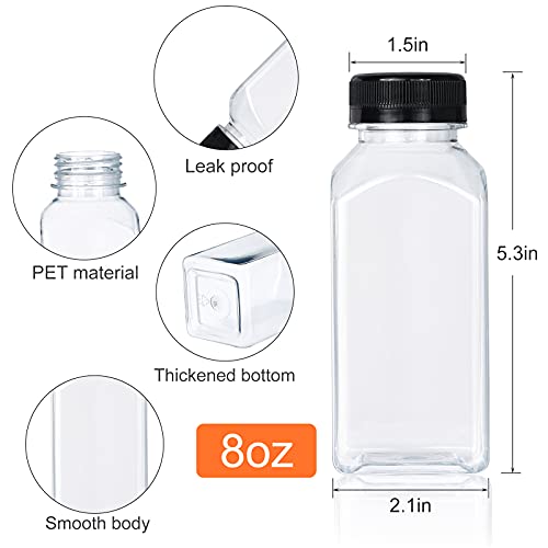 DANALLAN 30 Pack 8oz Empty Plastic Juice Bottles with Leak-Proof Caps Food Grade Recyclable Bulk Beverage Containers Clear PET Plastic Bottles for Homemade Juice, Smoothie, Milk and Drinks