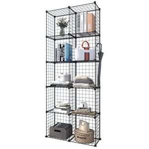 Dttwacoyh Bookcase Cube Modular Storage Shelves, Modern Simple Combination Bookshelf,Multi-Use DIY Wire Grids Folding Storage Organizer for Books, Toys, Clothes, Tools,Black,Double Row 5 Floors