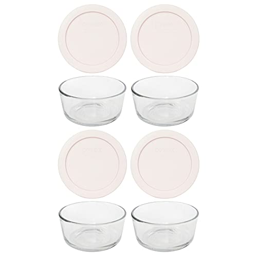 Pyrex (4 7200 Glass Dishes & (4) 7200-PC Nouveau Pink Lids