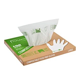 TYPLASTICS Compostable Food Prep Gloves, Large, Pack of 100, ASTM D6400, US BPI and Europe OK Compost HOME Certified