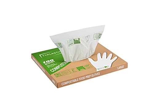 TYPLASTICS Compostable Food Prep Gloves, Large, Pack of 100, ASTM D6400, US BPI and Europe OK Compost HOME Certified