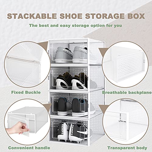 AOTENG STAR Drop Front Shoe Boxes Clear 12 Pack Shoes Storage Containers Organizer Stackable,Plastic Shoe Storage Box Sneaker Cases for Closets Entryway Bedroom Garage,Fits Men's US Size 5.0-10