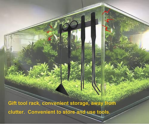 4Pcs Aquascaping Tools Kit, Long Stainless Steel Aquarium Plant Tools with Black Anti-rust Coating, Aquarium Tweezers, Scissors, and Scrapers for Aquascaping Cleaning（Free Magnetic Tool Holder）