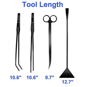 4Pcs Aquascaping Tools Kit, Long Stainless Steel Aquarium Plant Tools with Black Anti-rust Coating, Aquarium Tweezers, Scissors, and Scrapers for Aquascaping Cleaning（Free Magnetic Tool Holder）