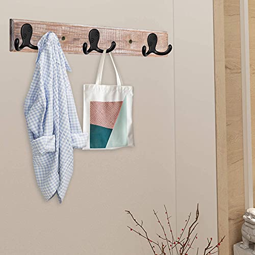 Suprwolf 8 Pack Heavy Duty Double Prong Coat Hooks Wall Mounted with 16 Screws Retro Double Robe Hooks Utility Hooks for Coat, Scarf, Bag, Towel, Key, Cap, Cup, Hat (Black)