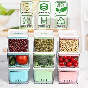 Produce Saver, Beeptrum Stackable Food Storage Containers with Vented Lid and Removable Drain Tray, Durable Fresh Keeper Storage Bin for Produce, Fruits, and Vegetables, BPA-Free, Set of 3, Blue