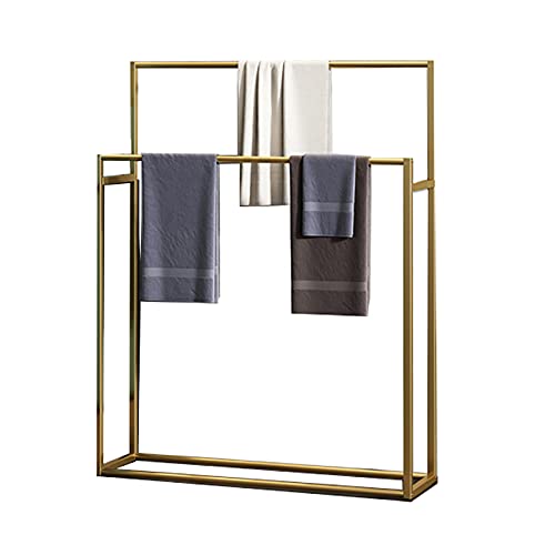 Freestanding Towel Rack 2 Tiers Hand Towel Holder Organizer for Bathroom Accessories,Metal Towel Rack Stand Towel Drying Rack,Sturdy and Rust-Resistant,Gold,60cm(24inch)