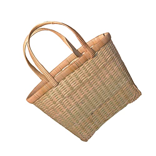 Cabilock Toy Containers Rattan Woven Flower Basket with Handle Picnic Sundries Storage Basket Gift Storge Basket Woven Hanging Wall Mounted Basket Rustic Home Décor Snack Gift Baskets