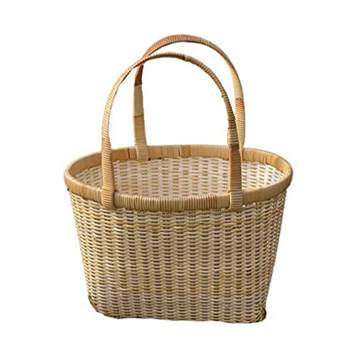 Cabilock Toy Containers Rattan Woven Flower Basket with Handle Picnic Sundries Storage Basket Gift Storge Basket Woven Hanging Wall Mounted Basket Rustic Home Décor Snack Gift Baskets