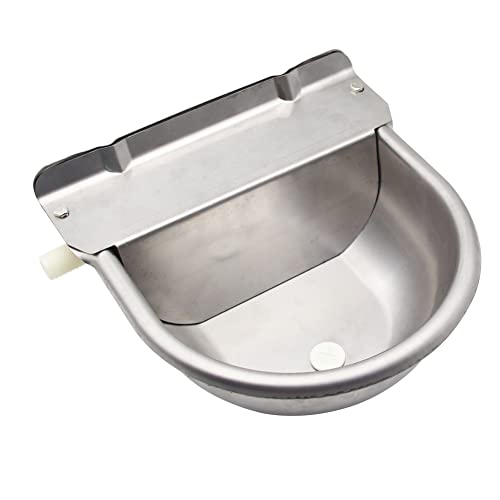 APlayfulBee Automatic Waterer Livestock Water Bowl Stainless Steel Trough with Float Valve for Cattle Cow Pig Sheep Pet Dog with Drain Plug