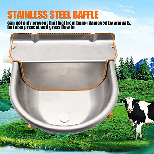 APlayfulBee Automatic Waterer Livestock Water Bowl Stainless Steel Trough with Float Valve for Cattle Cow Pig Sheep Pet Dog with Drain Plug