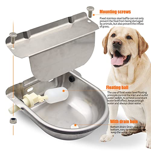 APlayfulBee Automatic Waterer Livestock Water Bowl Stainless Steel Trough with Float Valve for Cattle Cow Pig Sheep Pet Dog with Drain Plug