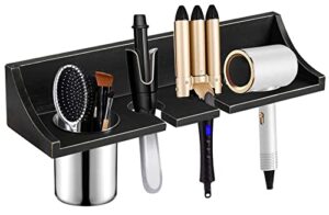 hair dryer holder wall mounted blow holder bathroom hair tool organizer, hair styling care tool organizer, rustic wood beauty appliance for flat iron, curling wand, hair straighteners, brushes（black）