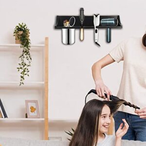 Hair Dryer Holder Wall Mounted Blow Holder Bathroom Hair Tool Organizer, Hair Styling Care Tool Organizer, Rustic Wood Beauty Appliance for Flat Iron, Curling Wand, Hair Straighteners, Brushes（Black）