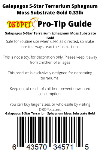 DBDPet Galapagos 5-Star Terrarium Sphagnum Moss Substrate Gold 0.33lb - Includes Attached Pro-Tip Guide