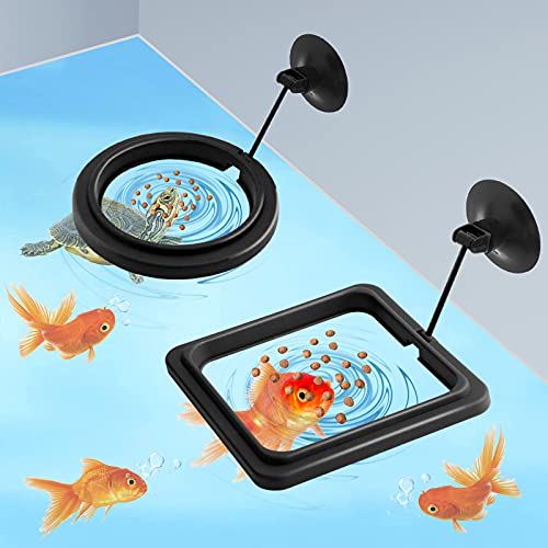 Molain Fish Feeding Ring, 2 Pieces Fish Feeder Aquarium Fish Turtle Tank Accessories Food Feeder Circle for Guppy, Bettas, Goldfish, Turtle (Black)