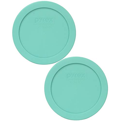 Pyrex 7200-PC Sea Glass Blue Round Plastic Food Storage Lid, Made in USA - 2 Pack