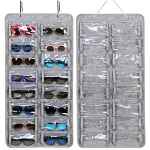 casaphoria sunglasses organizer storage, hanging dust proof wall pocket glasses organizer - 16 felt slots sunglass organizer holder with metal hook and sturdy rope (gray, dust proof)