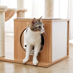 PEQULTI Cat Tree Modern Cat Tower for Indoor Cats,Multilevel Cat Play House with Large Condo, Spacious Hammock, Cozy Top Perch,Scratching Post and Dangling Balls