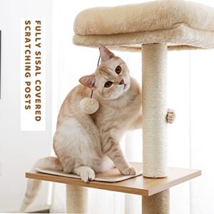 PEQULTI Cat Tree Modern Cat Tower for Indoor Cats,Multilevel Cat Play House with Large Condo, Spacious Hammock, Cozy Top Perch,Scratching Post and Dangling Balls