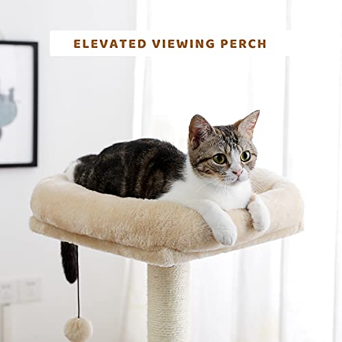 PEQULTI Cat Tree Modern Cat Tower for Indoor Cats,Multilevel Cat Play House with Large Condo, Spacious Hammock, Cozy Top Perch,Scratching Post and Dangling Balls