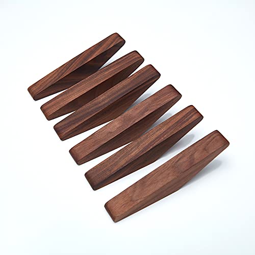 DUUO Wood Wall Hooks, 6 Pack Black Walnut Coat Hooks Minimalist Design Heavy Duty Robe Hook Wall Mounted Rustic Wooden Hooks Clothes Hanger Hat Rack Hooks for Hanging Bathroom Towels. (Walnut 6hook)