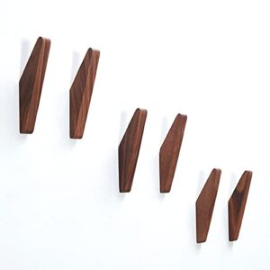 DUUO Wood Wall Hooks, 6 Pack Black Walnut Coat Hooks Minimalist Design Heavy Duty Robe Hook Wall Mounted Rustic Wooden Hooks Clothes Hanger Hat Rack Hooks for Hanging Bathroom Towels. (Walnut 6hook)