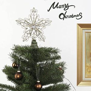 Suixing Christmas Tree Topper 8in Wire Five-Pointed Star Treetop Party Supplies Xmas Decor Home Hotel Office Gold