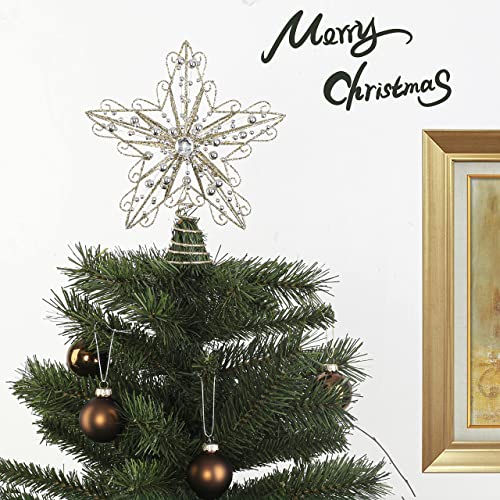 Suixing Christmas Tree Topper 8in Wire Five-Pointed Star Treetop Party Supplies Xmas Decor Home Hotel Office Gold