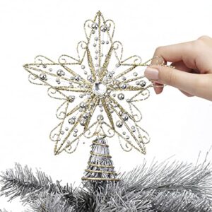 Suixing Christmas Tree Topper 8in Wire Five-Pointed Star Treetop Party Supplies Xmas Decor Home Hotel Office Gold