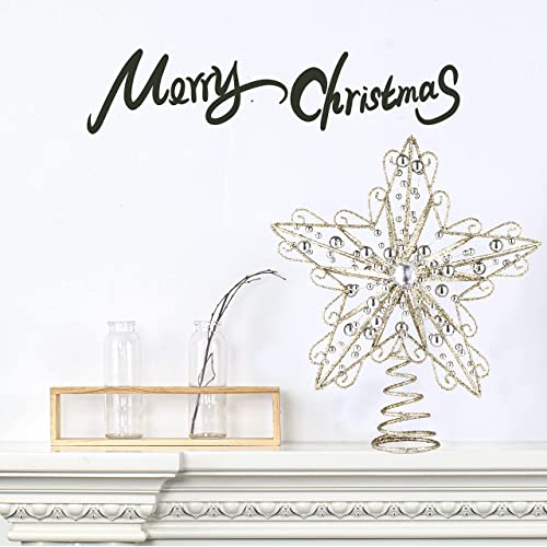 Suixing Christmas Tree Topper 8in Wire Five-Pointed Star Treetop Party Supplies Xmas Decor Home Hotel Office Gold