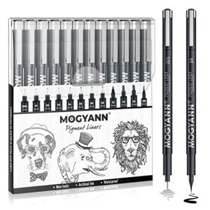 mogyann drawing pens black art pens for drawing 12 size waterproof ink pens for artists sketching, manga, writing