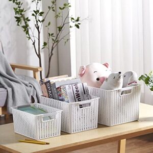 storage basket organizer with handle | storage bin | home storage, 7 liter, set of 6, white