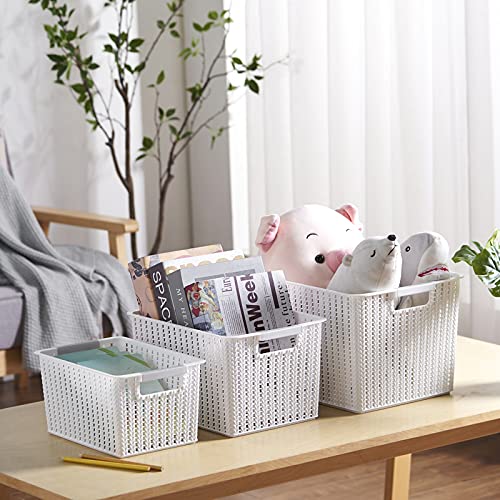 Storage Basket Organizer with Handle | Storage Bin | Home Storage, 7 Liter, Set of 6, White