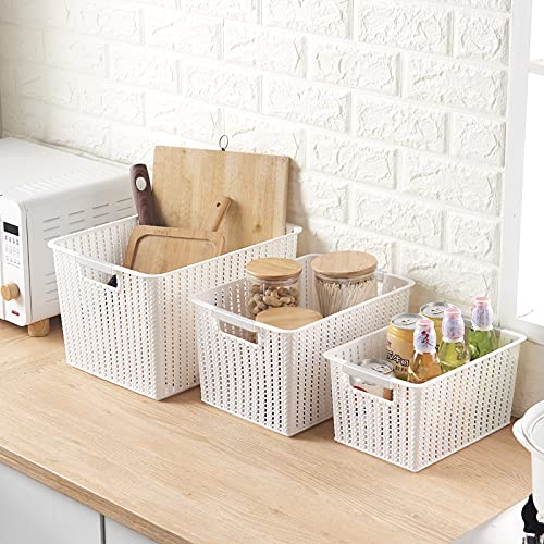 Storage Basket Organizer with Handle | Storage Bin | Home Storage, 7 Liter, Set of 6, White