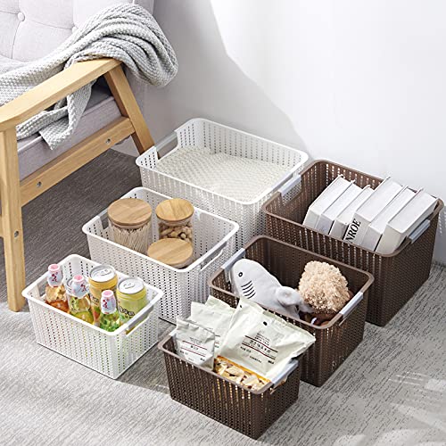 Storage Basket Organizer with Handle | Storage Bin | Home Storage, 7 Liter, Set of 6, White