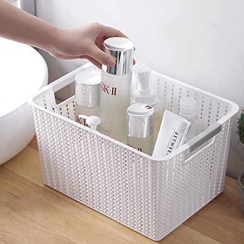 Storage Basket Organizer with Handle | Storage Bin | Home Storage, 7 Liter, Set of 6, White