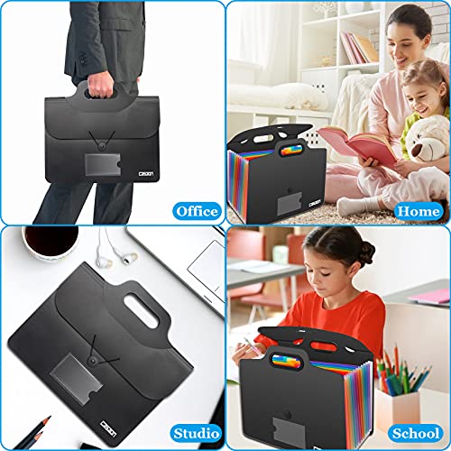 2Pack 13 Pockets Expanding File Folder with Handle, A4 Letter Size Portable Accordian File Organizer, Document Folder with Handle for School, Office, Home - Black