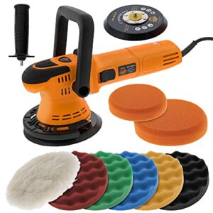 dura-gold heavy duty 6" random orbit dual-action polisher buffer sander with buffing & polishing 8 waffle foam pad kit, variable speed 2000 to 6400 opm, high-performance, 750 watts, car auto detailing