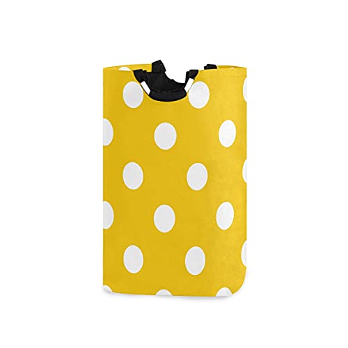 One Bear Yellow Polka Dot Laundry Hamper Large Dirty Foldable Clothes Bags Waterproof Durable Oxford Round Collapsible Storage Basket with Handles for Home Bathroom Bedroom