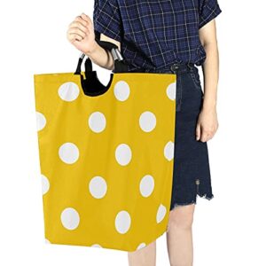 One Bear Yellow Polka Dot Laundry Hamper Large Dirty Foldable Clothes Bags Waterproof Durable Oxford Round Collapsible Storage Basket with Handles for Home Bathroom Bedroom