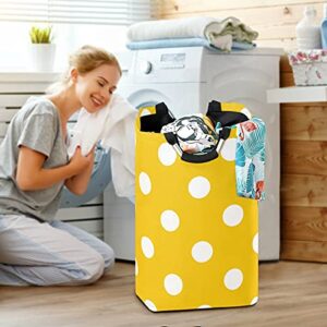 One Bear Yellow Polka Dot Laundry Hamper Large Dirty Foldable Clothes Bags Waterproof Durable Oxford Round Collapsible Storage Basket with Handles for Home Bathroom Bedroom