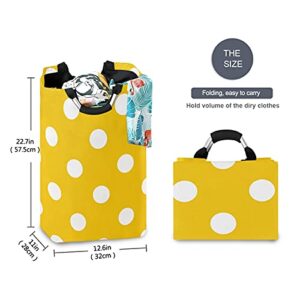 One Bear Yellow Polka Dot Laundry Hamper Large Dirty Foldable Clothes Bags Waterproof Durable Oxford Round Collapsible Storage Basket with Handles for Home Bathroom Bedroom