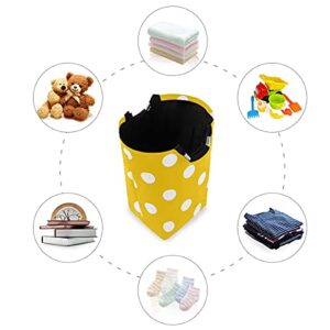 One Bear Yellow Polka Dot Laundry Hamper Large Dirty Foldable Clothes Bags Waterproof Durable Oxford Round Collapsible Storage Basket with Handles for Home Bathroom Bedroom