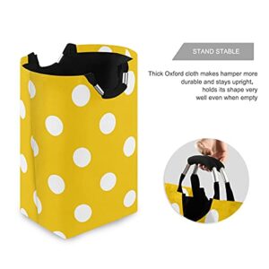 One Bear Yellow Polka Dot Laundry Hamper Large Dirty Foldable Clothes Bags Waterproof Durable Oxford Round Collapsible Storage Basket with Handles for Home Bathroom Bedroom