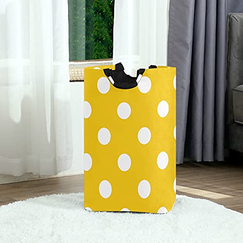 One Bear Yellow Polka Dot Laundry Hamper Large Dirty Foldable Clothes Bags Waterproof Durable Oxford Round Collapsible Storage Basket with Handles for Home Bathroom Bedroom