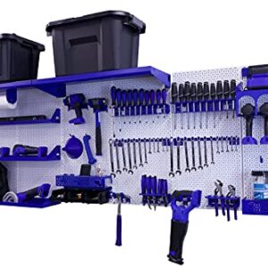 OmniWall Weekend Warrior Ultimate Tool Kit-96" x 32" Metal Pegboard Wall Storage System White/Blue