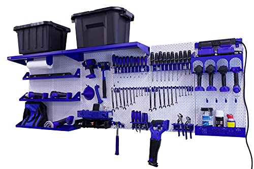 OmniWall Weekend Warrior Ultimate Tool Kit-96" x 32" Metal Pegboard Wall Storage System White/Blue